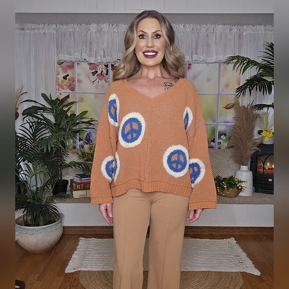 POL | Sweaters | Peace Sign Sweater Brick Orange Color | Poshmark